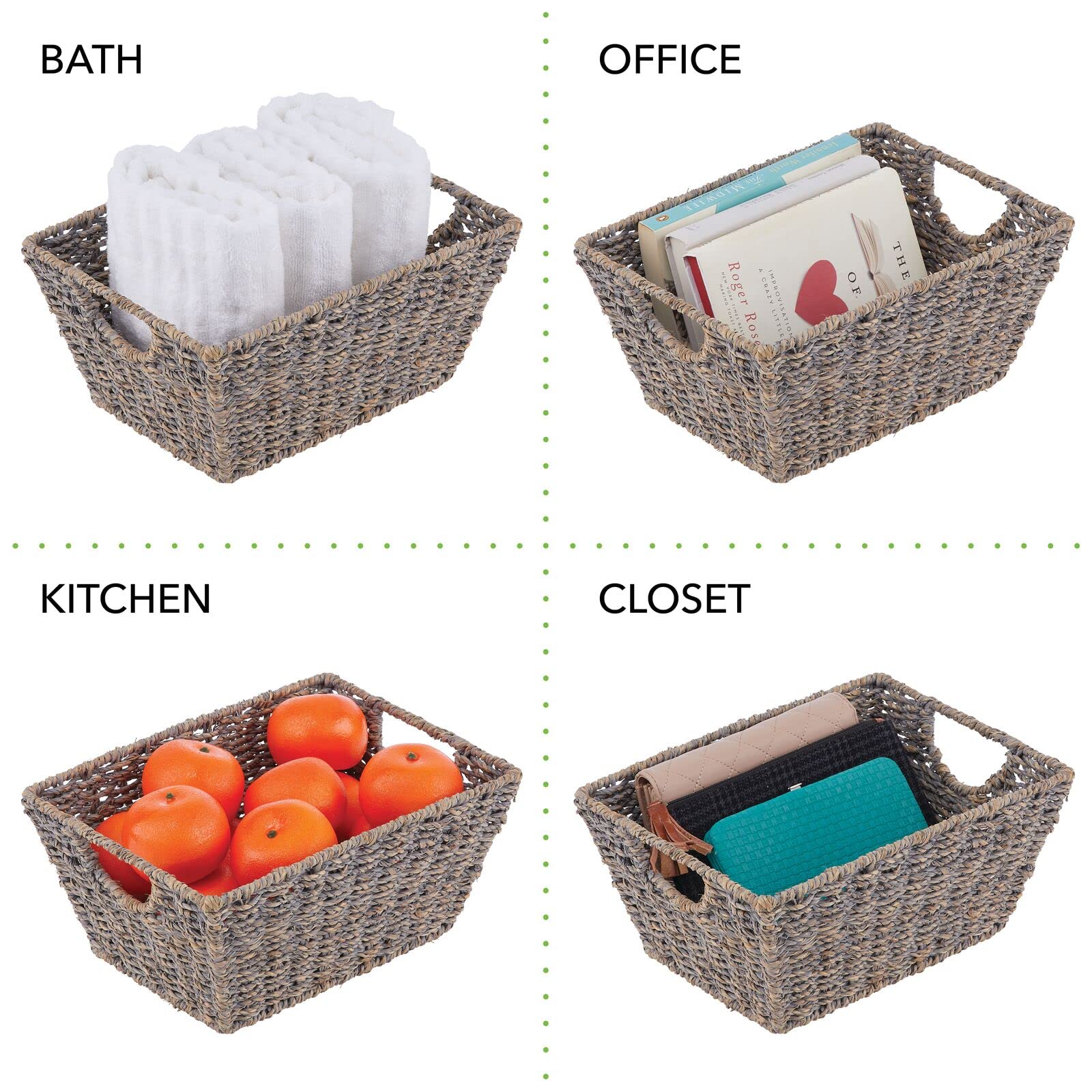 mDesign Natural Woven Seagrass Nesting Closet Storage Organizer Basket Bin for Kitchen Cabinets, Pantry, Bathroom, Laundry Room, Closets, Garage - 2 Pack - Gray