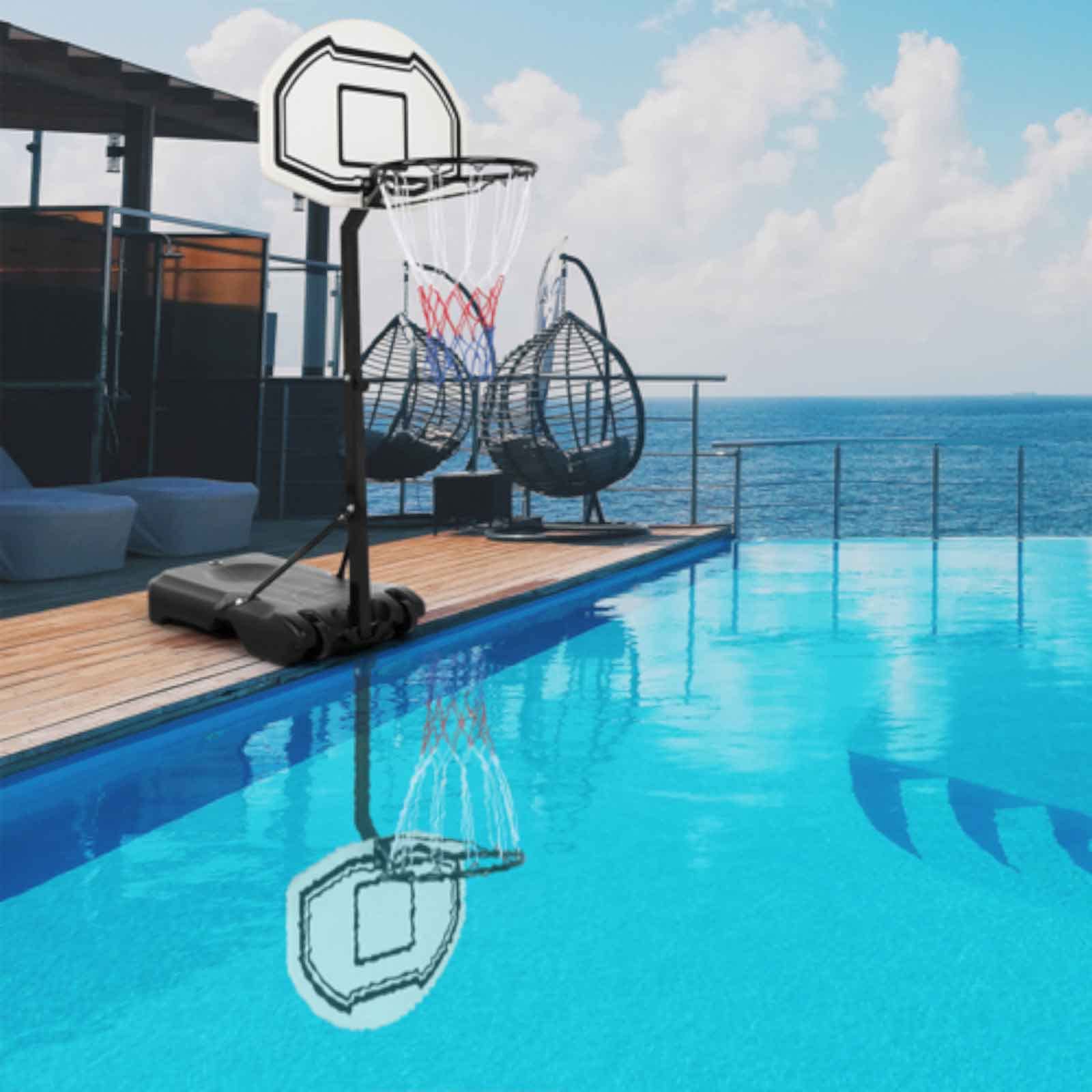 Ralch Wysom Portable Pool Basketball Hoop System Stand,28" x 19" Backboard, Basket Height Adjustment 3.77-4.4ft for Poolside Swimming Water,Maxium Ball Model 7# White & Black