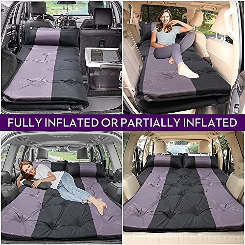 Lohang Thickened and Double-Sided SUV Air Mattress Outdoor Car Travel Air Bed Multi-Function Self Inflatable Sleeping Pad with Pump Portable Camping Mattress for Family, Suv Mattress02 Dark Grey