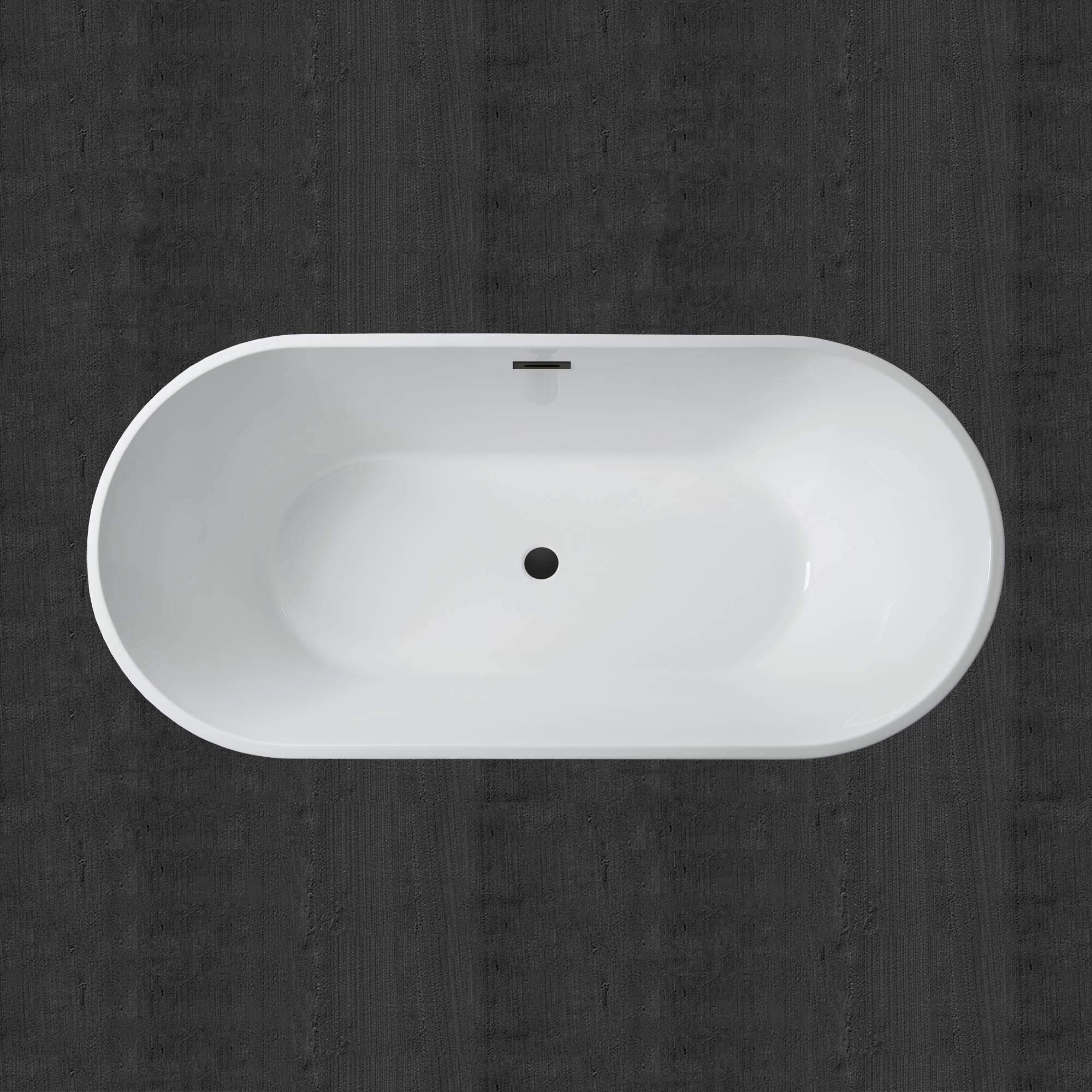 WOODBRIDGE 67" Acrylic Freestanding Bathtub Contemporary Soaking White Tub with Matte Black Overflow and Drain,B0013-MB