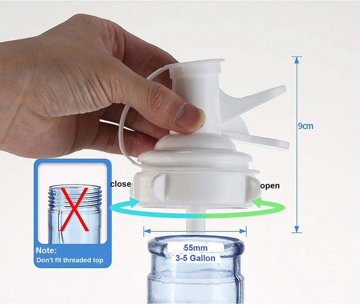 Water Dispenser Valve for 55mm Crown Top Drinking Bottle, Reusable Water Jug Cap Plastic Spigot Faucet, Includes Lid Dirt Protector- 2 Pcs (Not for Threaded Crown Tops)