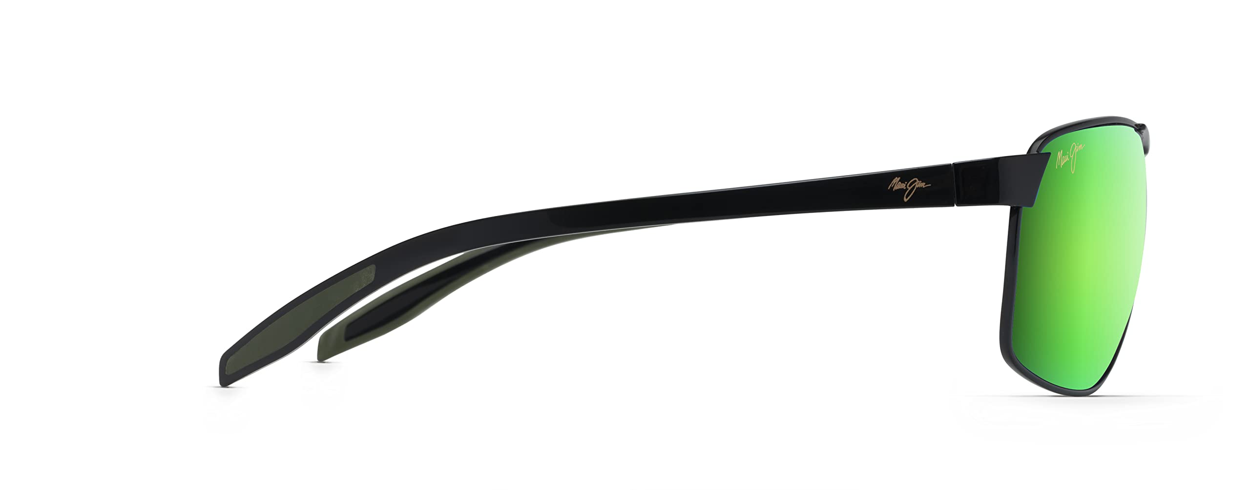 Maui Jim Men's The Bird Polarized Rectangular Sunglasses, Chrome w/ Black & Blue Temples/Blue Hawaii, Large
