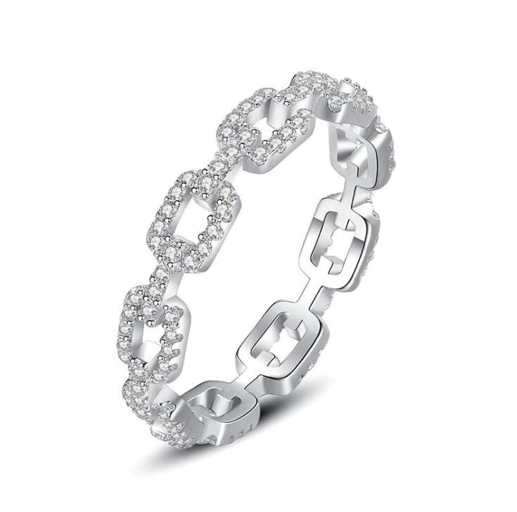 S925 Sterling Silver Chain Link Full Eternity Ring Cubic Zirconia White Rhodium Wedding Stackable Band Ring Honest Mantra GWR431 (8)
