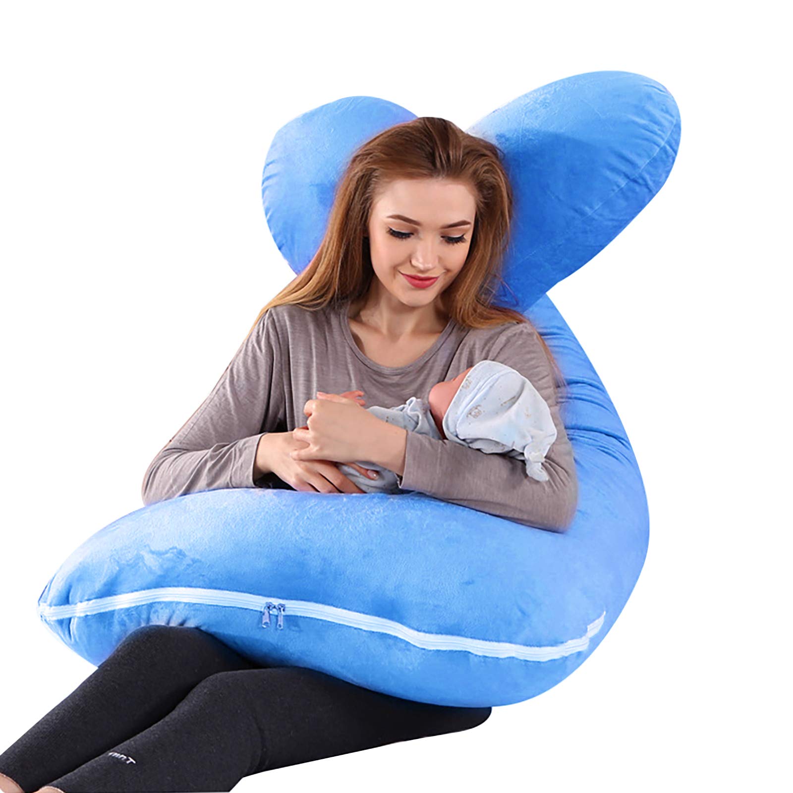 Mandzixin Pregnancy Pillow, Maternity Body Pillow with Velvet Separate Support Pillow Removable Cover,Side Sleeping and Back Hips, Legs Support for Pregnant Women (Light Blue, U Shaped+Body Pillow)