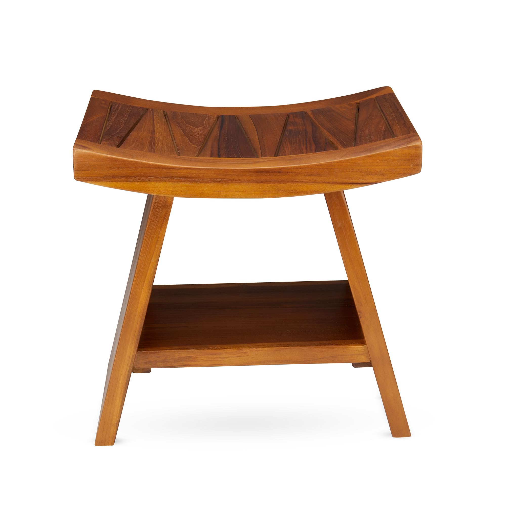 TeakCraft Teak Shower Stool with Shelf β Water Resistant, Non-Slip Premium Indonesian Teak Wood Bath Seat Bench for Shower β Fully Assembled Wood Spa Bath Organizer Seat with Leveling Feet, The Randi