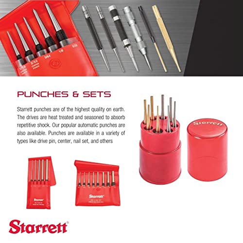 Starrett Drive Pin Punch with Knurled Grip for Driving Pins Into or Out of a Workpiece - Hardened and Tempered Steel, 4" Length, 3/32" Punch Diameter - 565B