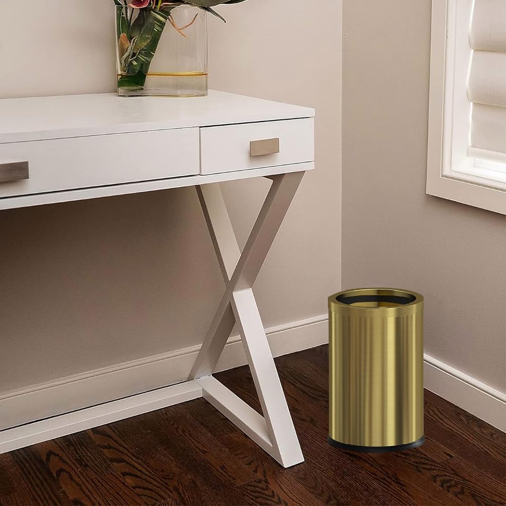 YOJIA 2.4 Gallon Elegant Round Trash Can,Open Top Waste Basket,Removable,Brushed Stainless Steel,12.8" H,Large Capacity Garbage Can,for Bathroom,Living Room,Bedroom,Cafe,Office,Buseniss (110XW Gold)