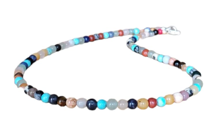 Rainbow Chakra Beaded Gemstone Necklace, Mixed Gemstone Choker, Real Gemstones, Crystal Beaded Choker Necklace, Layering Necklace, Gift for Her Blue 16 Inches