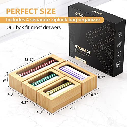 Ziplock Bag Storage Organizer for Kitchen Drawer - Magnetic Food Storage Bag Holders, Bamboo Baggie Organizer, Compatible with Gallon, Slider, Quart, Sandwich, Snack & Variety Size Bag (4-pack)