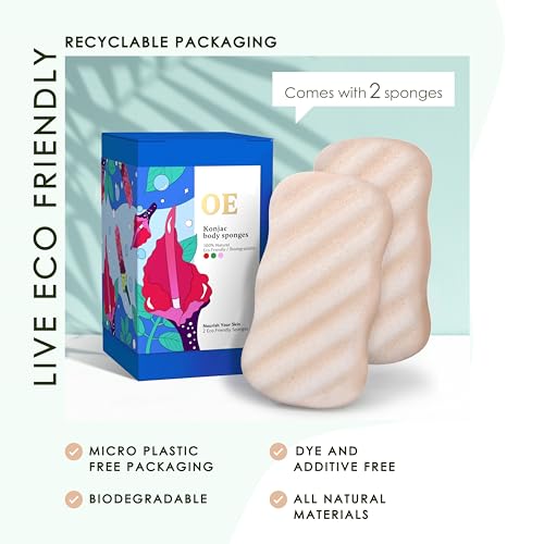 Konjac Body Sponge (2 Pack) | 100% Natural & Dye Free | Non-Toxic | Biodegradable | Eco-Friendly | Plastic Free Packaging