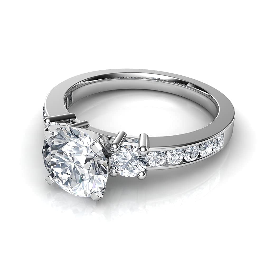 PREVELI 1Ct Simulated Diamond Moissanite ENGAGEMENT RING & WEDDING BAND BRIDAL SET in Platinum Plated Silver | Size 6 US
