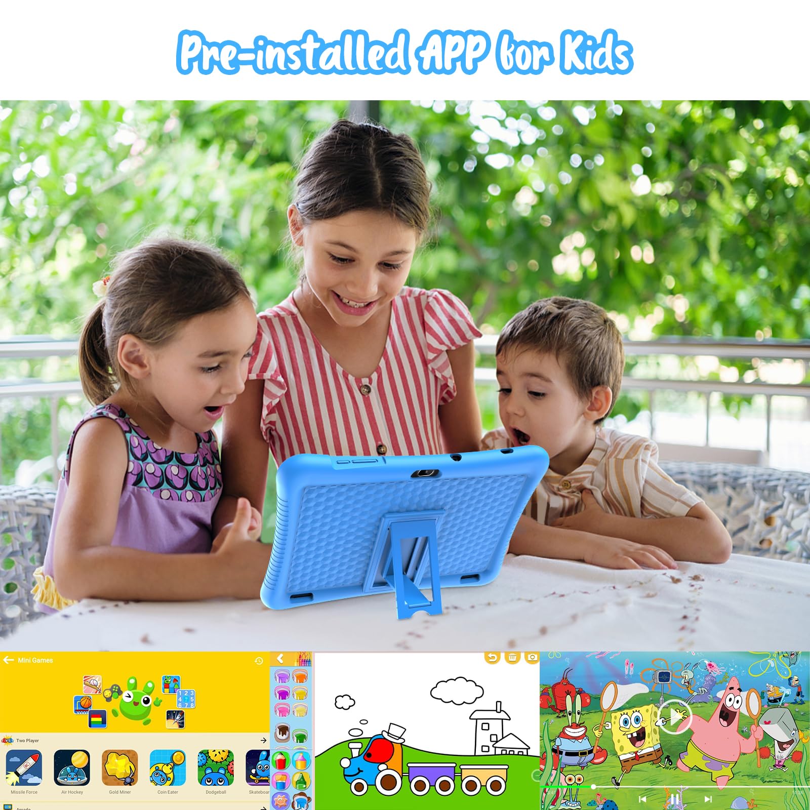MOOKIA Kids Tablet 10 inch Android 13 Tablet for Kids 3-12 Quad Core 3+32GB Dual Camera GMS Certified WiFi Tablet Parental Control with Drop-Proof Case