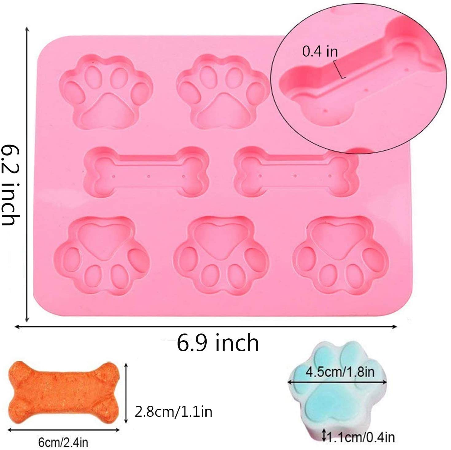 Paw Mold and Dog Bone Mold Silicone Baking Molds 2pcs Biscuits Mold Muffin Mold, Hard Candy Mold, Chocolate Cookies Molds for Pets and Kids, blue.