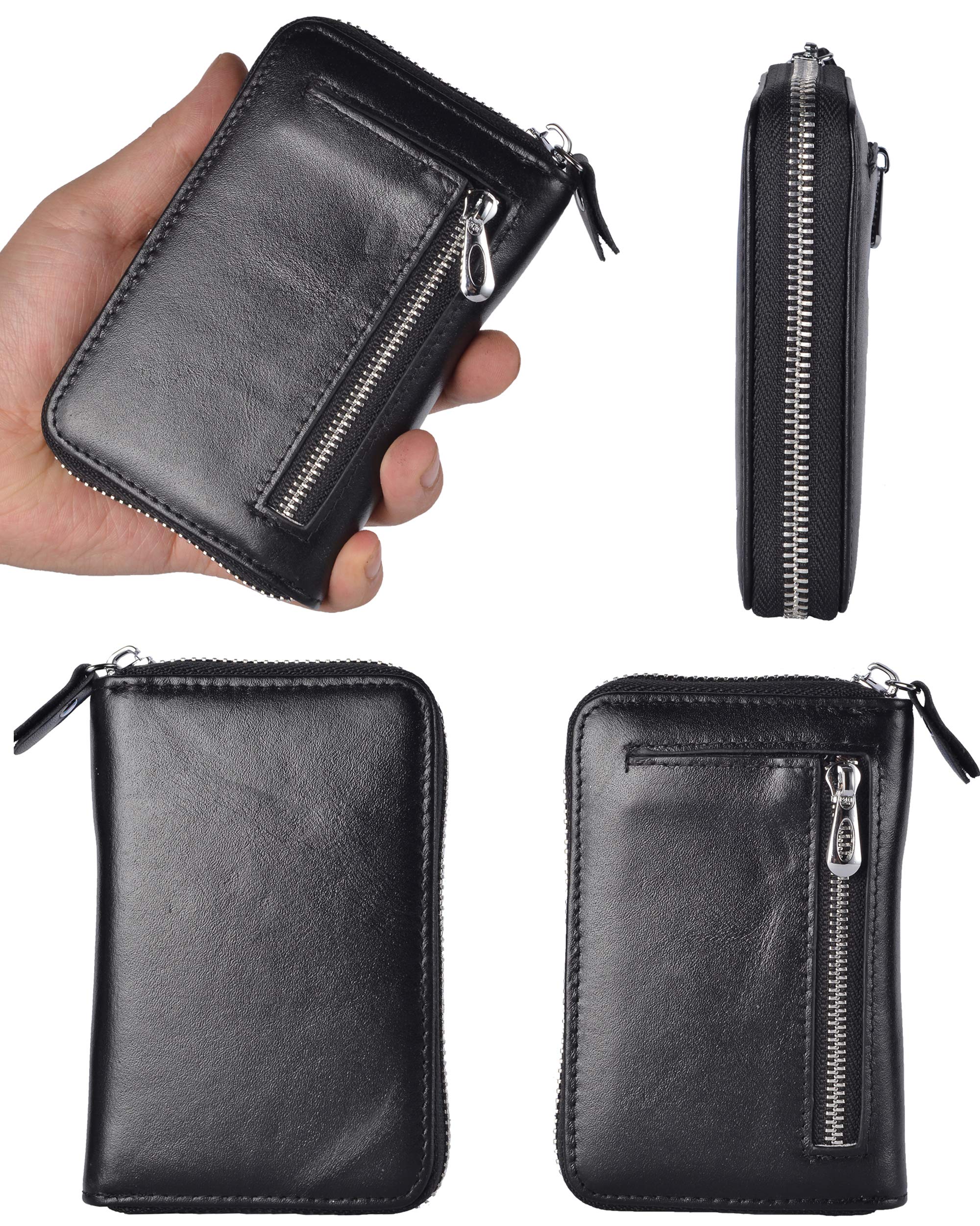 Leamekor Credit Card Wallet Holder Zip Bifold Wallet Genuine Leather 25 Card Slots