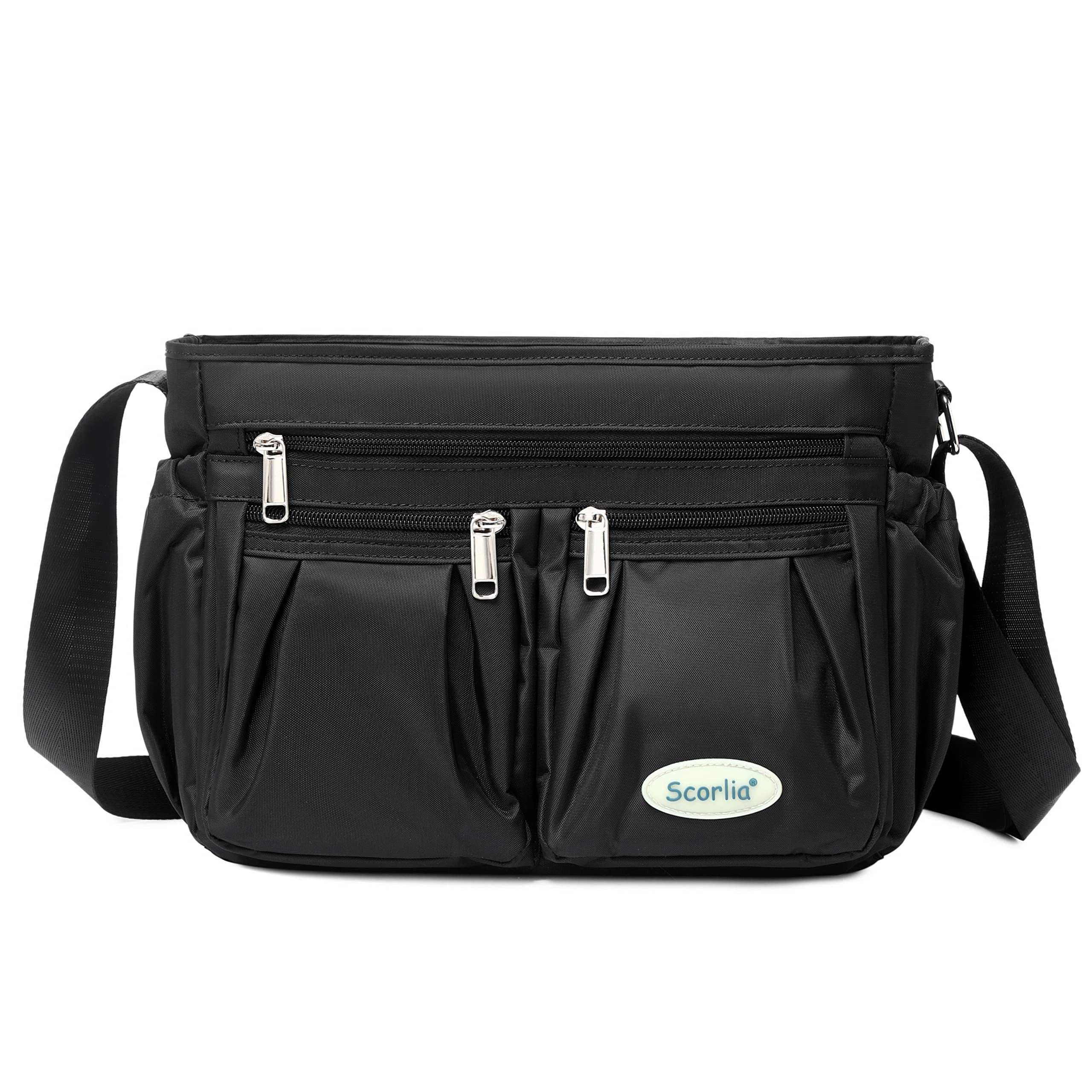 Scorlia Insulated Lunch Bag for Women/Men, Large Leakproof Cooler Box, Reusable Lunch Organizer with Side Pockets, Durable One Shoulder Crossbody Lunch Bag for Work, Picnic, Beach, Black