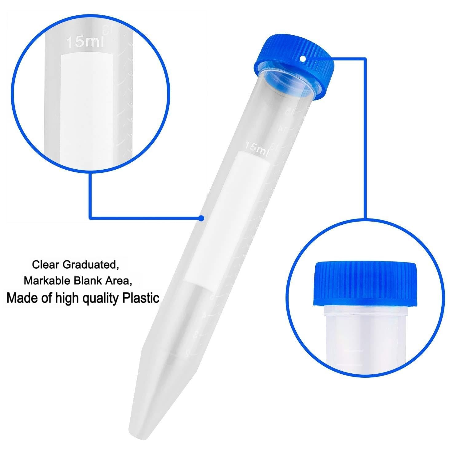 zommto Conical Tubes Sterile 200 PCS,Centrifuge Tubes 15mL, Leak-Proof Screw Caps, Plastic Container with Graduated & Write Marks(Blue), Non-Pyrogenic, DNase/RNase Free, Human DNA-Free, Bag Pack (15ml-200PCS-Blue)