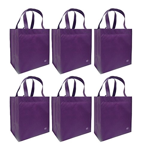 Reusable Grocery Totes, Solid Color, 6 Pack (Purple)