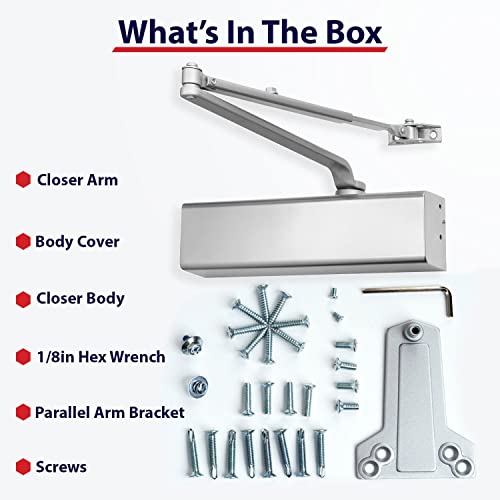 Lawrence Heavy Duty Door Closer Commercial Grade 1 - Adjustable 6-Speed Delayed-Action Door Control with 3 Pistons β Flexible Installation with Included Hardware - Lawrence Hardware LH816