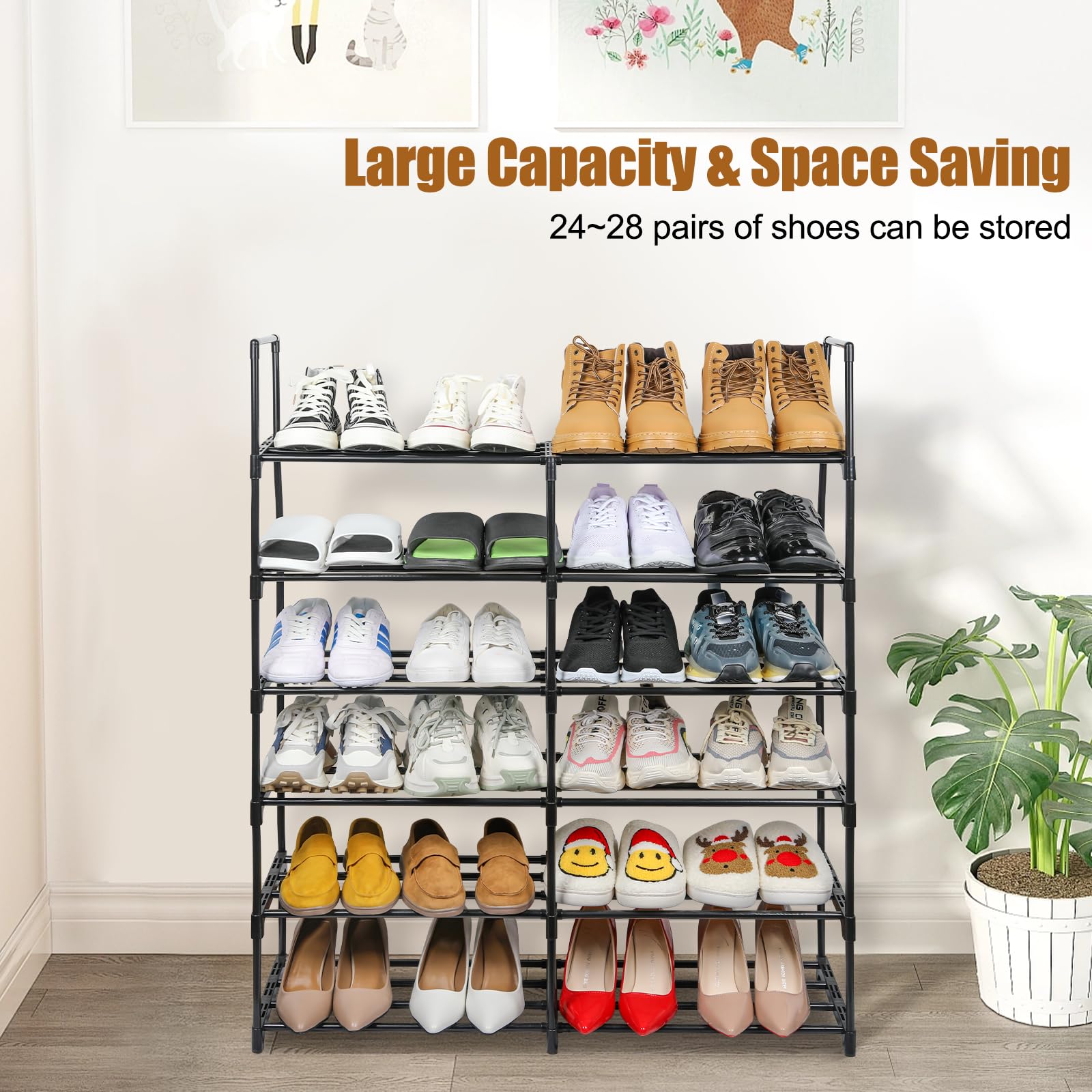 Lubardy 8 Tier Shoe Rack for Entryway 32-34 Pairs Durable Metal Shoe Storage Organizer for Closet Stackable Long Shoe Shelf Cabinet for Hallway (Black)