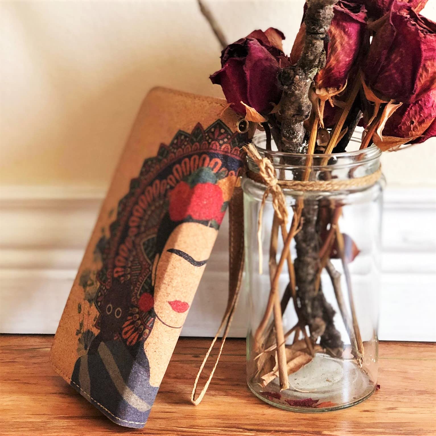 Soul Living Creations Frida Kahlo Cork Vegan Wristlet Wallet Mexican Art Design (BLUE)
