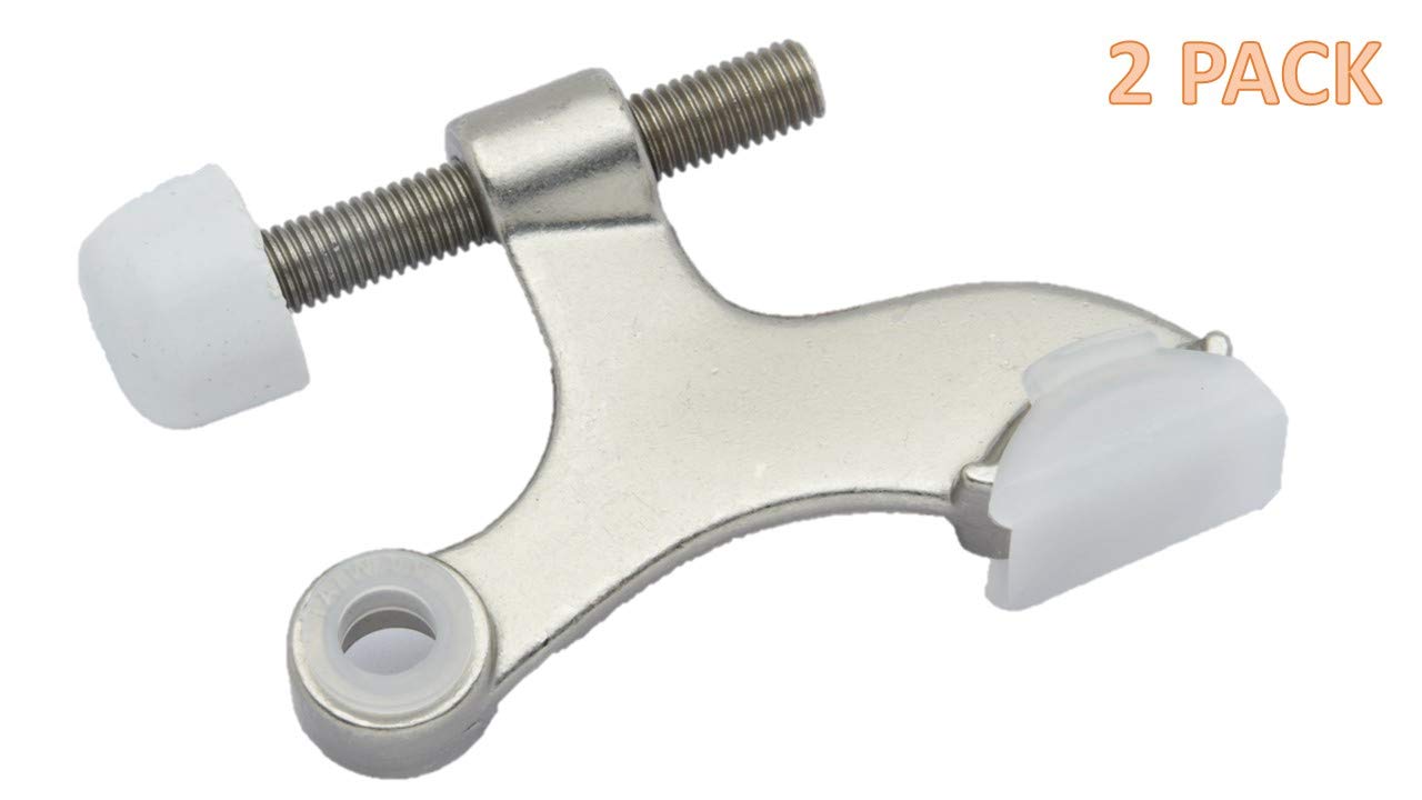 QCAA Hinge Pin Door Stopper, Zinc Die Cast, Satin Nickel, with White Rubber Bumper Tip, 2 Pack, Made in Taiwan
