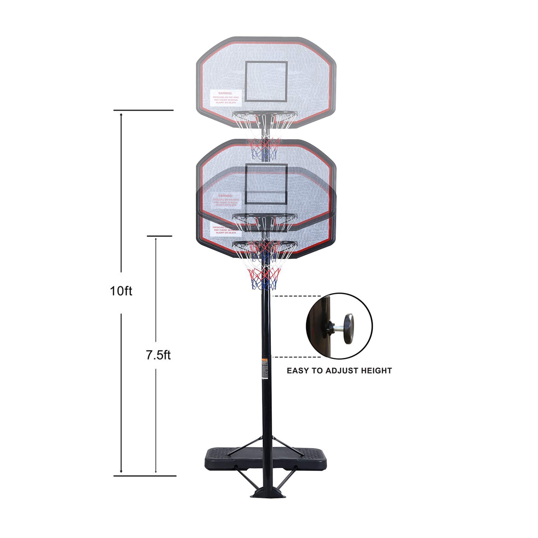 Movement God Portable Basketball Hoop System Height Adjustable 6.5ft-10ft with 43" Black Backboard for Indoor Outdoor Use