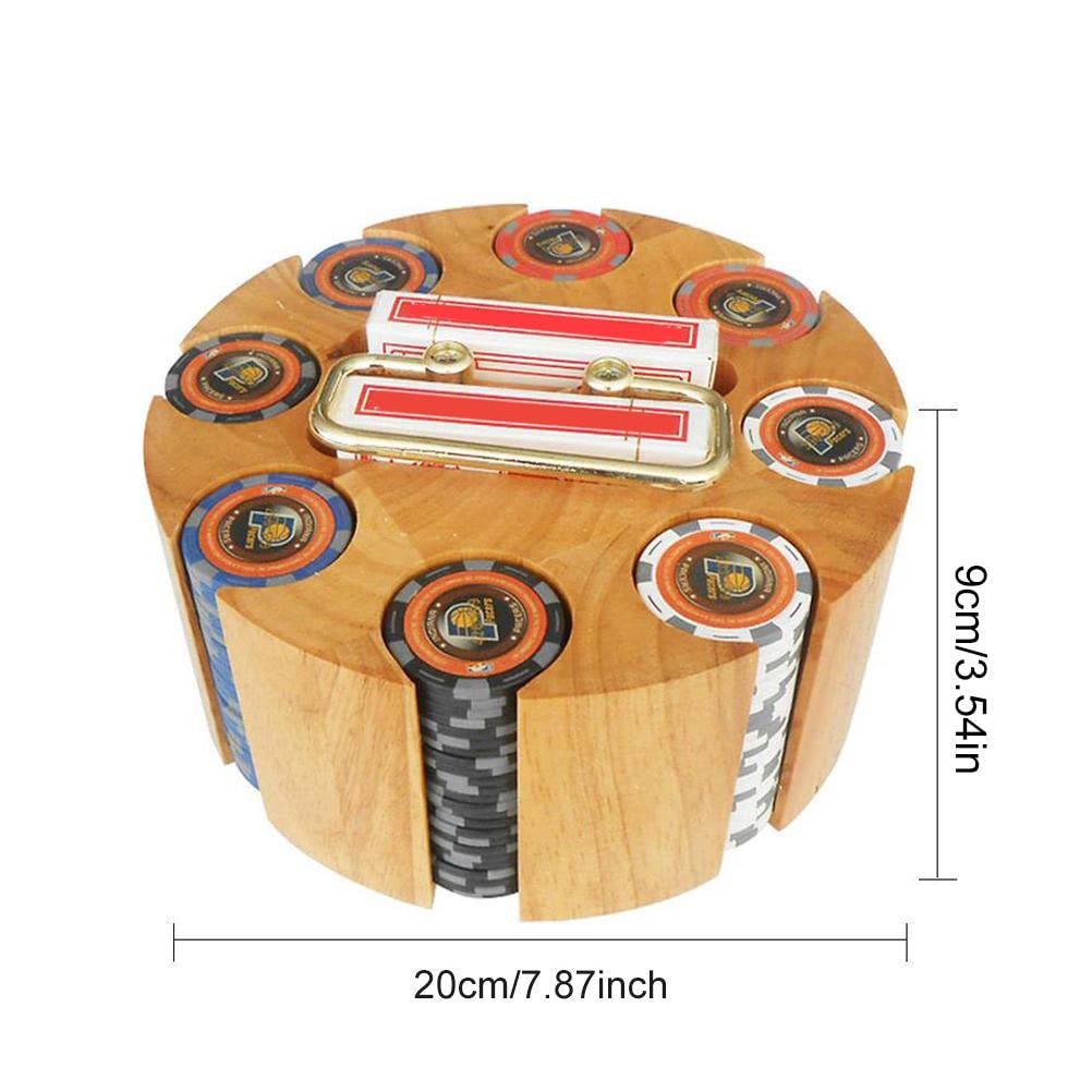 VBESTLIFE Poker Chip Carousel, Portable Storage Tray Poker Chip Set Wooden Poker Turntable Large Capacity Rotatable Poker Chip with Brass Handle