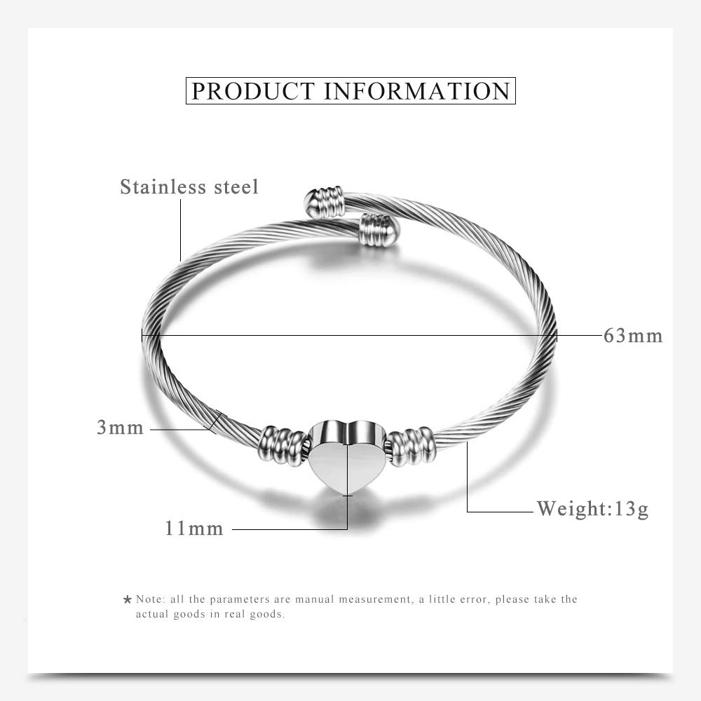 MYNENEY Silver/Gold/Rose Gold Heart Initial Name Bracelet for Women A-Z Letter Cuff Bangle Birthday Gift for Her