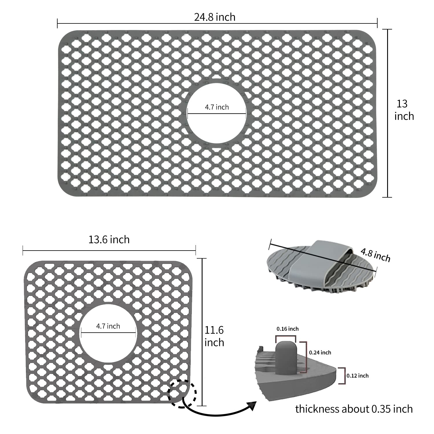 SHAIINKOOW Silicone Kitchen Sink Mat, Kitchen Sink Protector, Silicone Sink Protectors for Kitchen Sink, Kitchen Sink Mats, Sink Mats for Bottom of Kitchen Sink, (13.6" X 11.6", Centre Drain, Black)