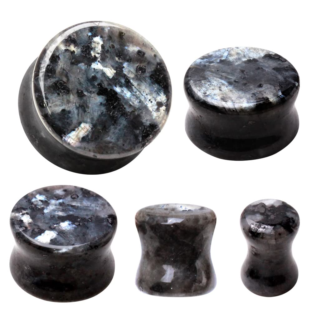 Pierced Owl Natural Black Labradorite Stone Double Flared Plugs, Sold as a Pair (8mm (0GA))