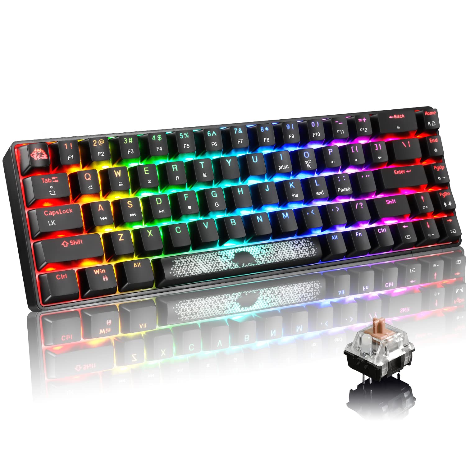 RK-T8 Pro Wired 60% Mechanical Gaming Mini NKRO Keyboard,18 Chroma RGB LED Backlit,TKL Layout,Ultra-Compact With 12 Multimedia Keys,Tactile Red Switch for Xbox,PC,FPS,MOBA,RPG,LOL,PUBG Win/Mac (White)