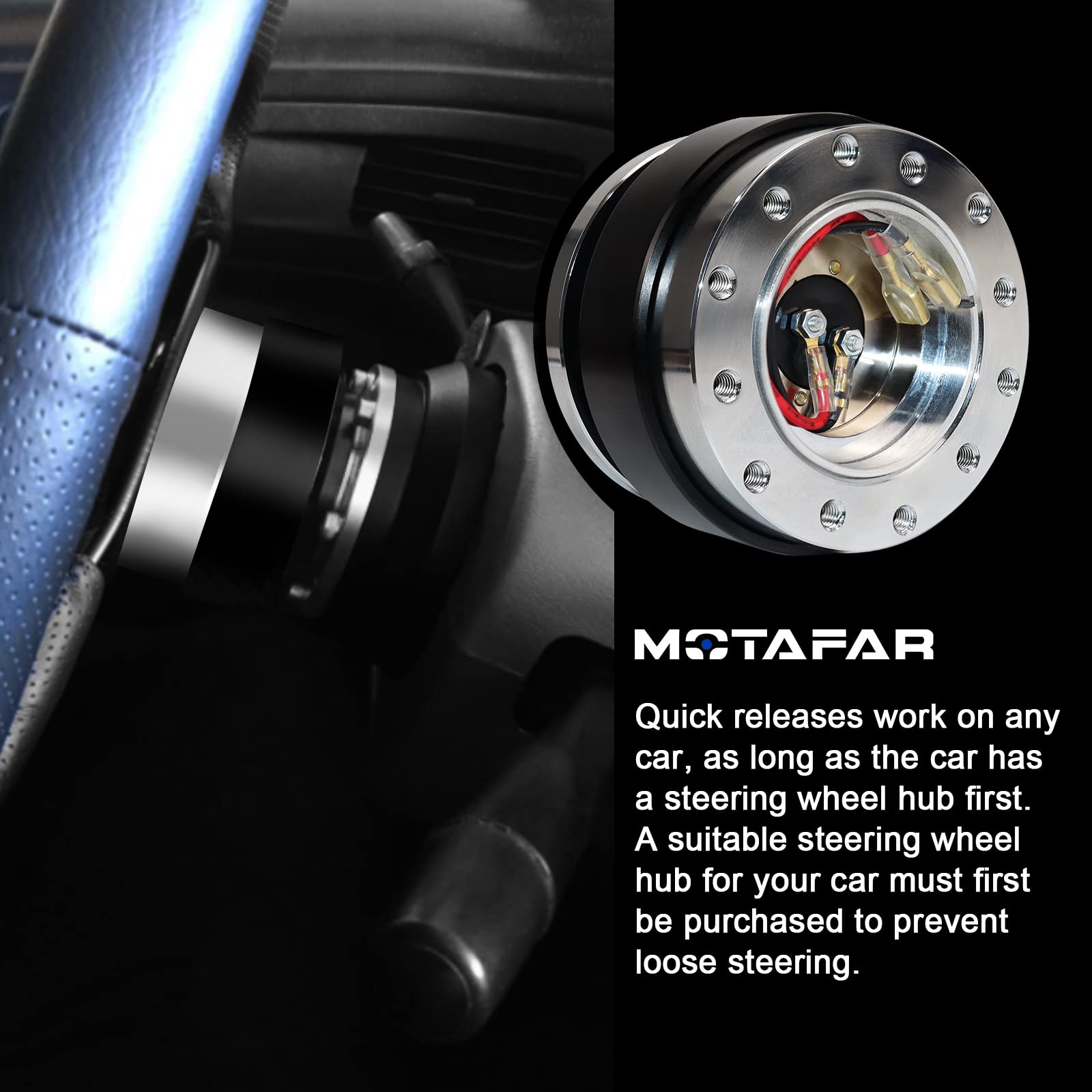 MOTAFAR Steering Wheel Quick Release, Universal 6 Hole Snap Off Boss Kit for Race/Rally/Motorsport(Black)