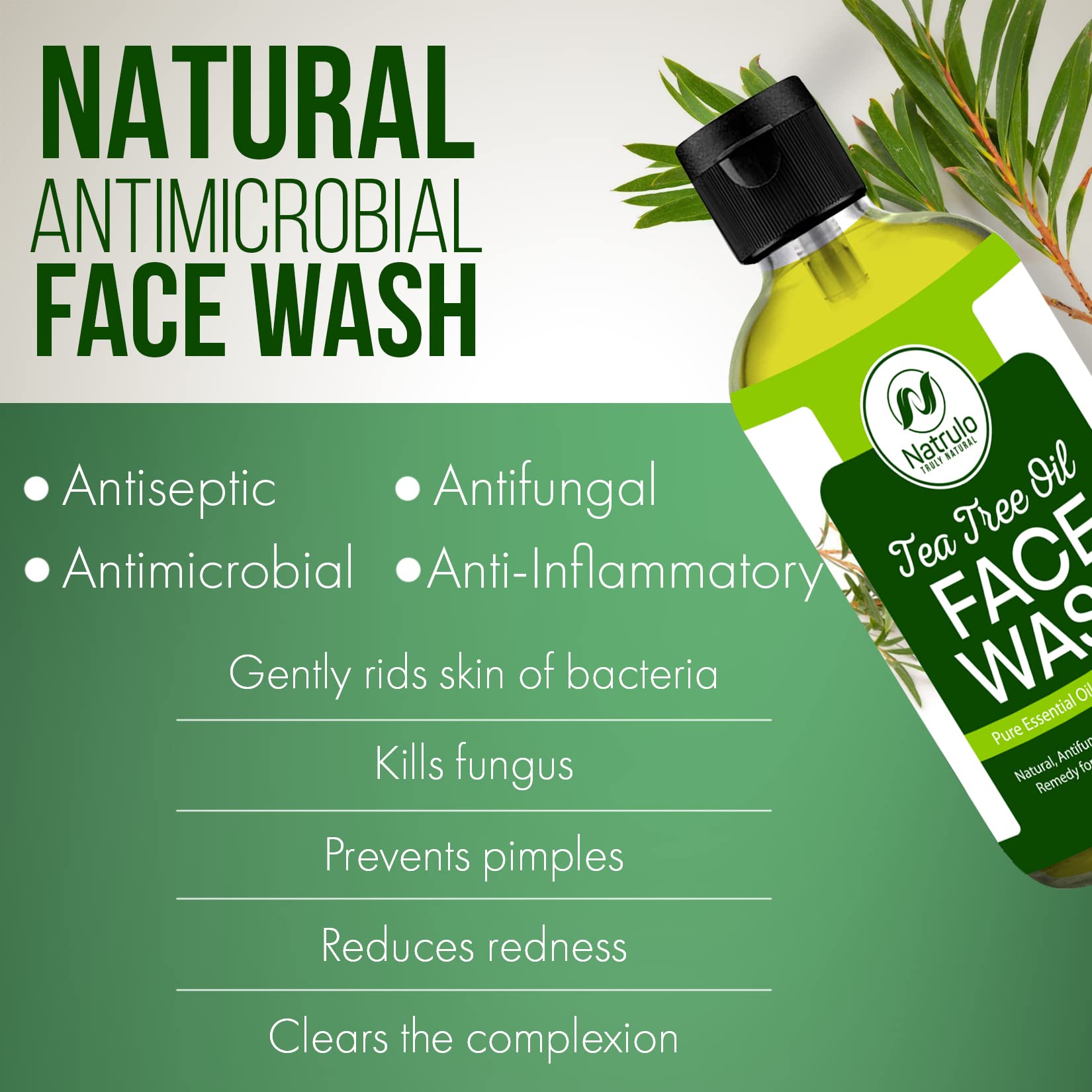 Tea Tree Oil Face Wash, 4oz β Tea Tree Soap Natural Skin Cleanser β Pure Essential Oil Infused Skincare Cleansing Face Soap, Made in USA