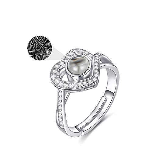 LONAGO 925 Sterling Silver I Love You 100 Language Heart Ring Engagement Ring for Women Couple Mother, Size 6
