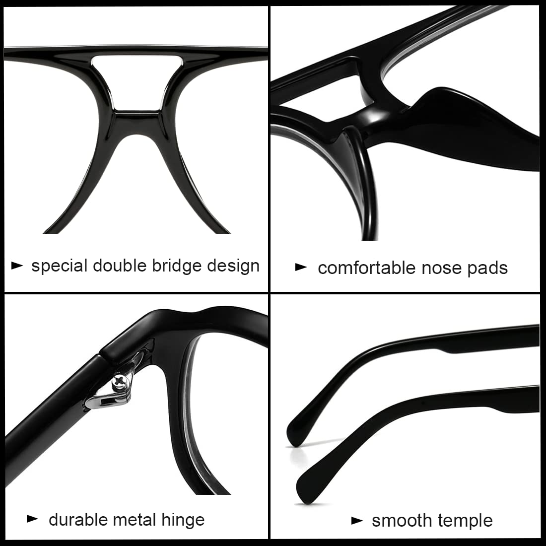 Pro Acme Oversized Fake Nerd Glasses Women Men Non Prescription Large Clear Lens Glasses Classic Double Bridge Eyeglasses (Shiny Black)