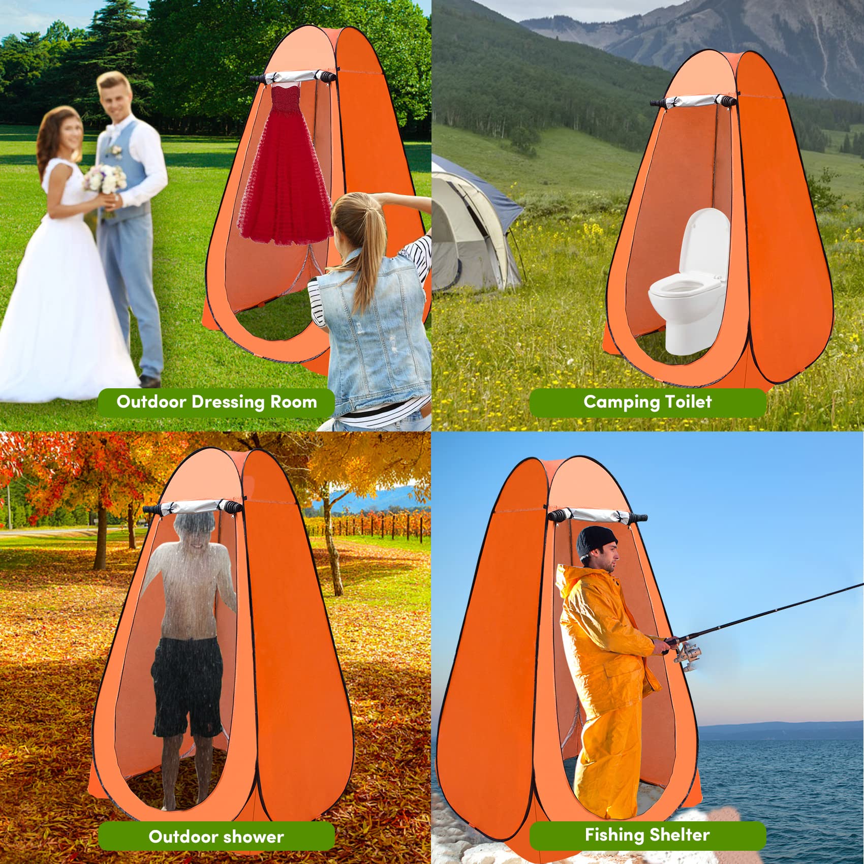 Pop Up Shower Tent Changing Tent with 2 Windows Camping Shower Tent Privacy Tent for Portable Toilet Outdoor Portable Dressing Room, Waterproof Orange/UPF 50+