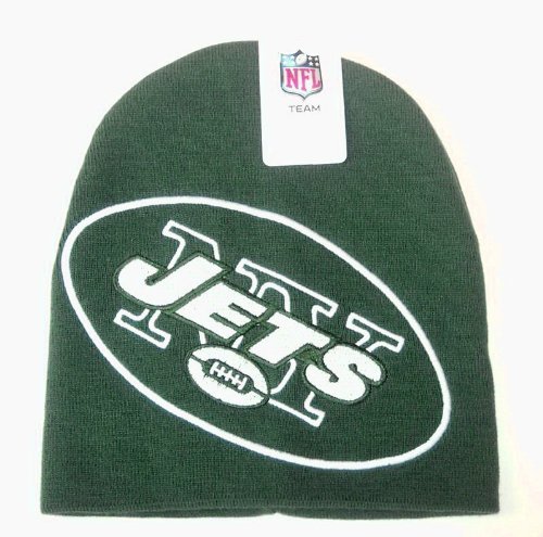 New York Jets Oversized Hype Big Logo Skull Cap - NFL Cuffless Green Beanie Knit Hat