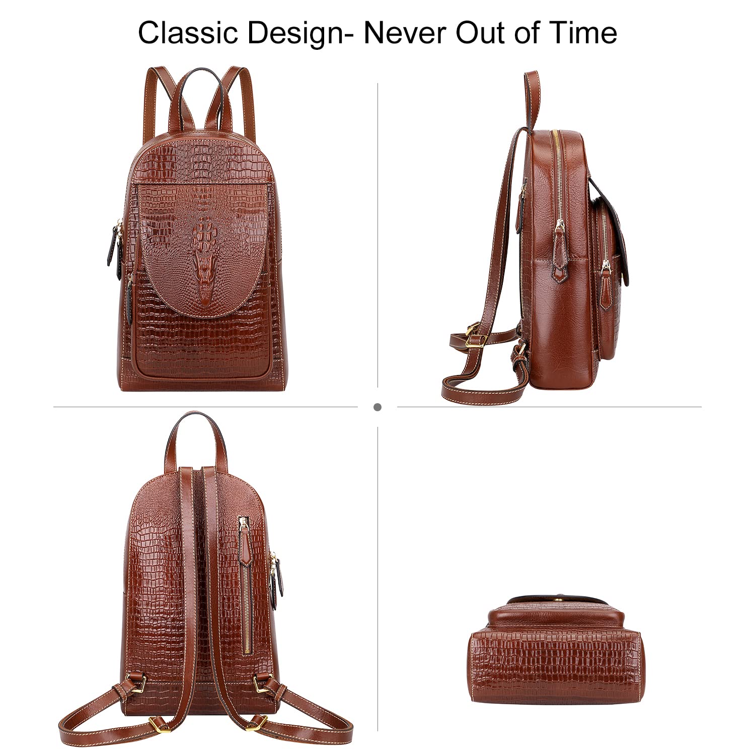 PIJUSHI Womens Genuine Leather Backpack Purse for Women Crocodile Leather Backpack (66512 Brown)