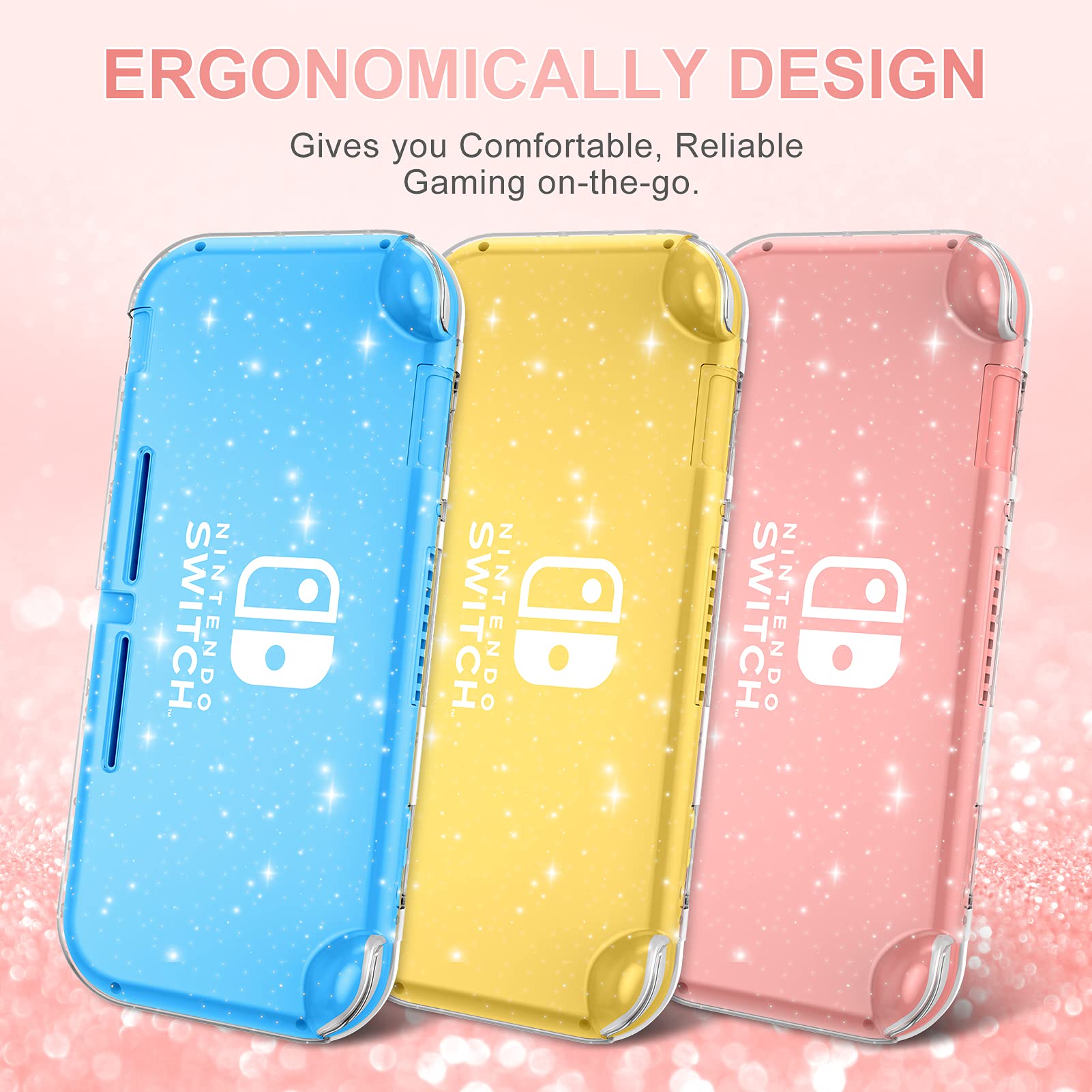 Moxiaomo Protective Case Compatible with Nintendo Switch Lite,Glitter Bling Hard PC Clear Split Cover with Shock-Absorption and Anti-Scratch Design Protective Case-for Nintendo Switch Lite 2019/2020