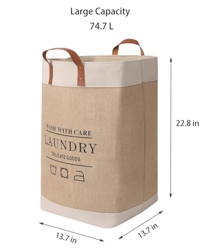 Mantto Large Laundry Basket Hamper Freestanding Laundry Hamper Collapsible Tall Clothes Hamper Storage Basket Foldable Laundry Basket Organizer for Laundry Bedroom Bathroom Toys 75L