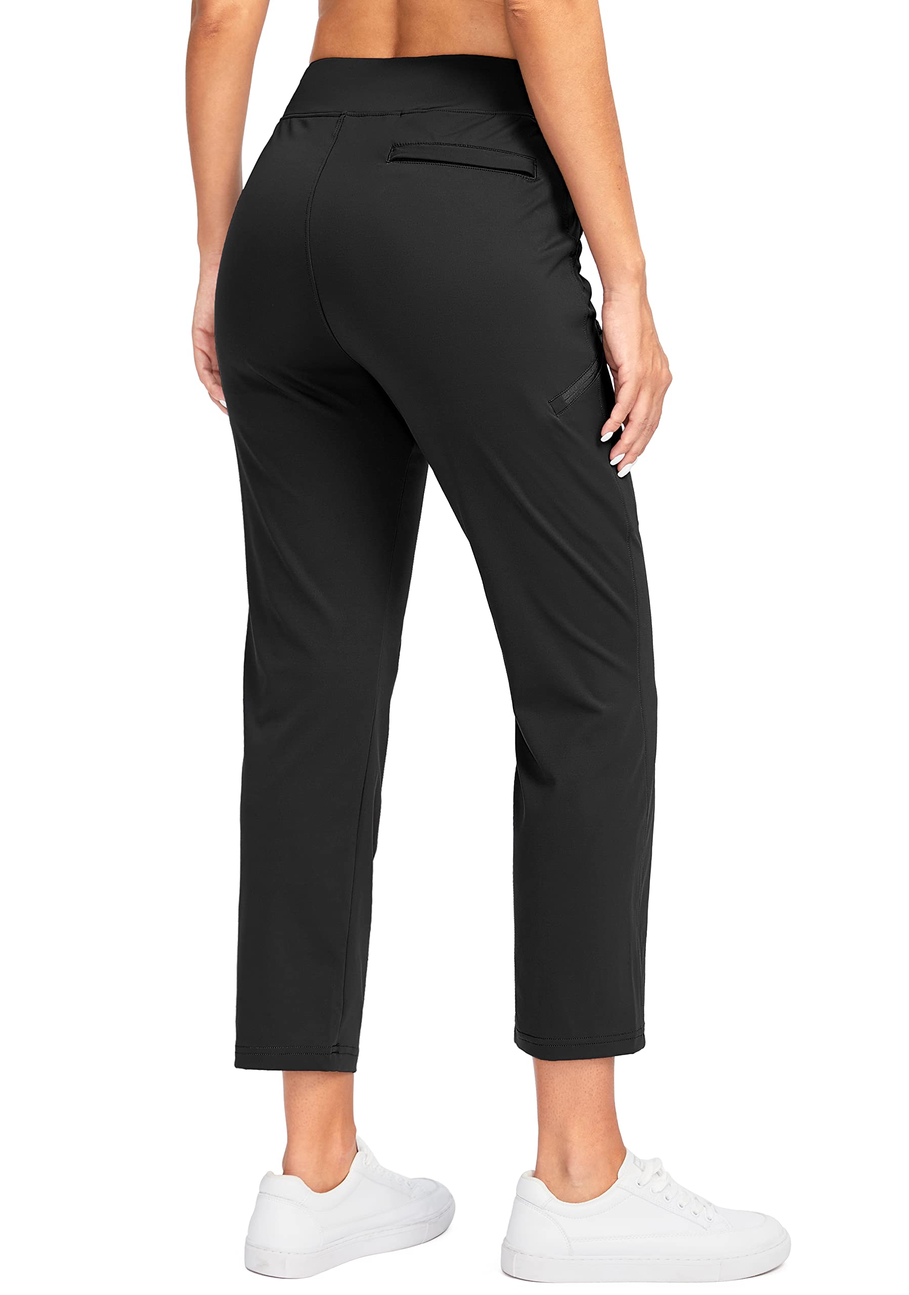 SANTINY Women's Golf Pants with 3 Zipper Pockets 7/8 Stretch High Waisted Ankle Pants for Women Travel Work (Black_M)