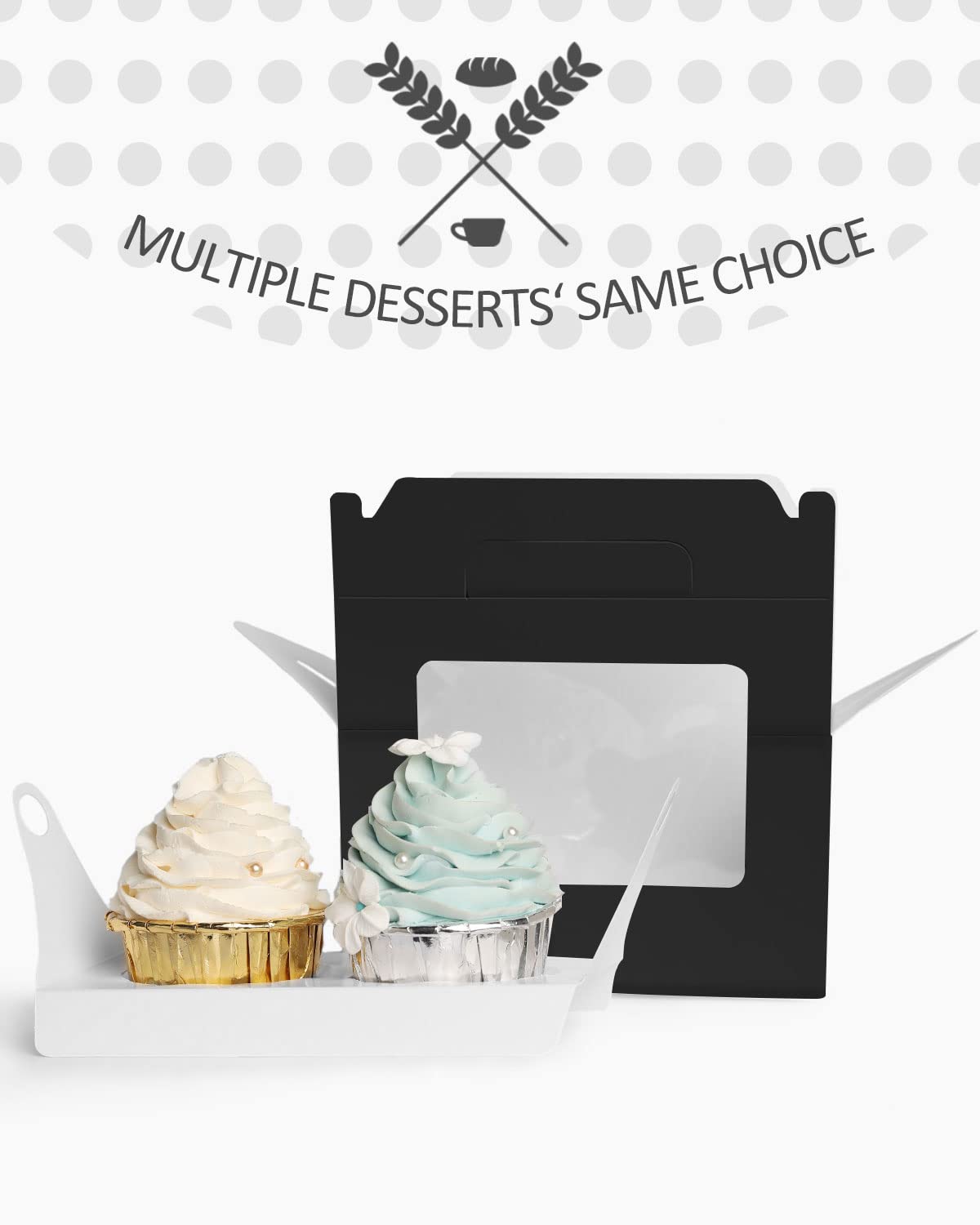 qiqee Cupcake Box Two Holder 6.5x3.6x3.5inch(2.2" Top) 50pcs Brown 2 Cupcake Boxes With Window