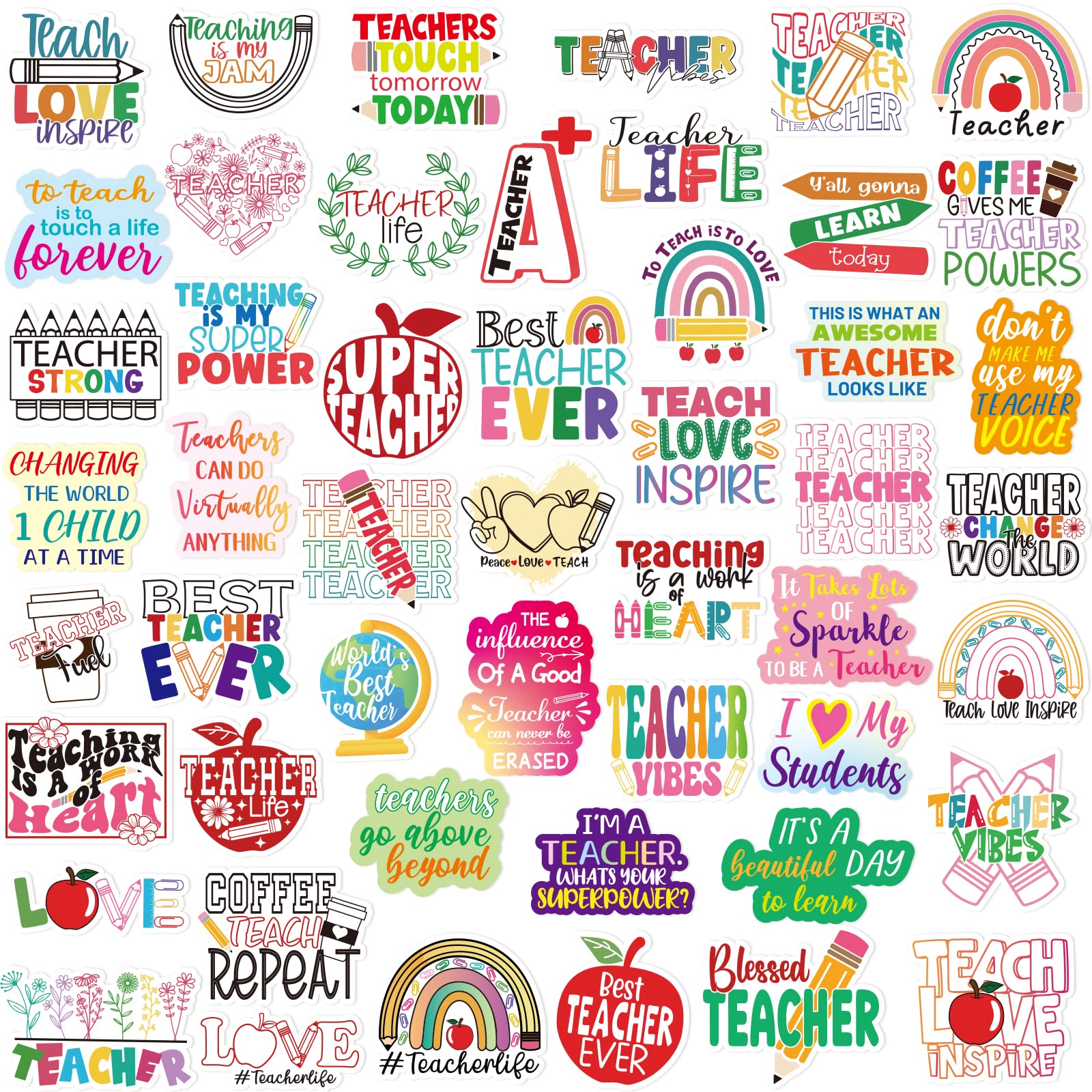 Teacher Stickers Vinyl Waterproof Teacher Appreciation Gifts for Laptop Water Bottle Back to School Supplies 100Pcs