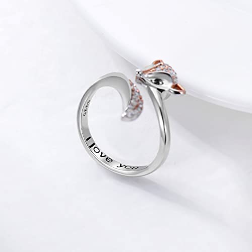 LONAGO Fox Ring 925 Sterling Silver Cute Animal Fox Stacking Ring Lucky Jewelry for Women (Size 8)