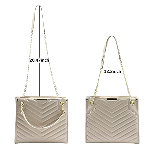Quilted Shoulder Bag leather handbag designer Crossbody tote purse with Chain Strap for women Beige