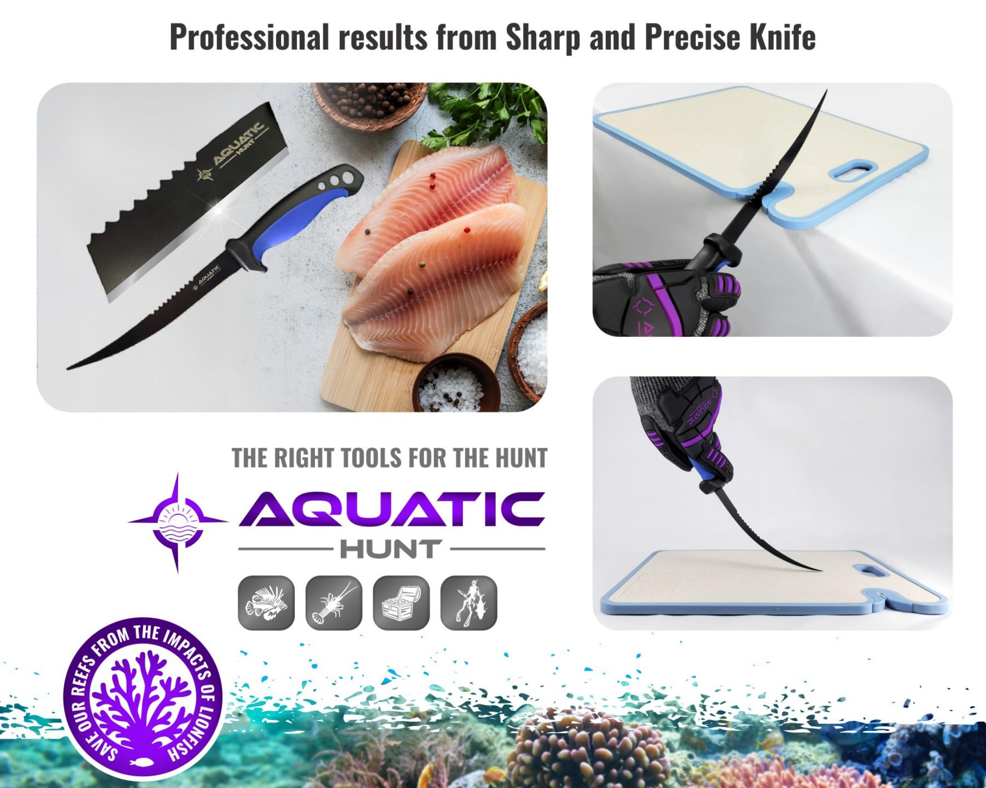 Pro 3-in-1 Set: 6.5β Fish Fillet/Boning Knife - 12β Non-slip Cutting Board - Ceramic Knife Sharpener
