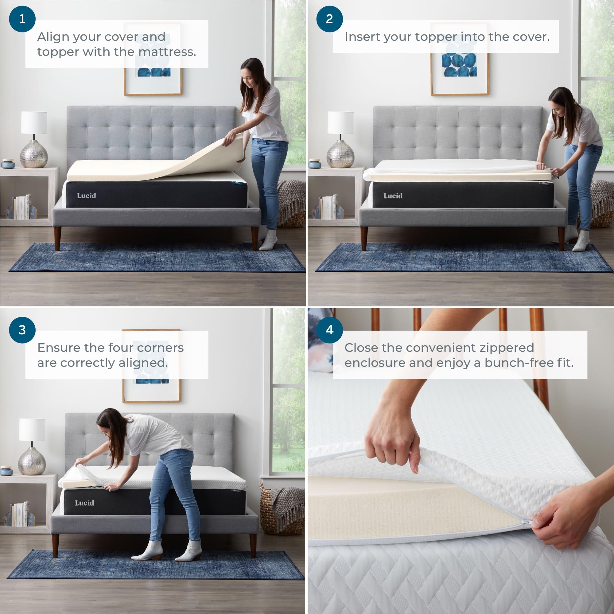 LUCID 4 Inch Ventilated Memory Foam Mattress Topper, Twin XL Size, Dorm Room Essentials
