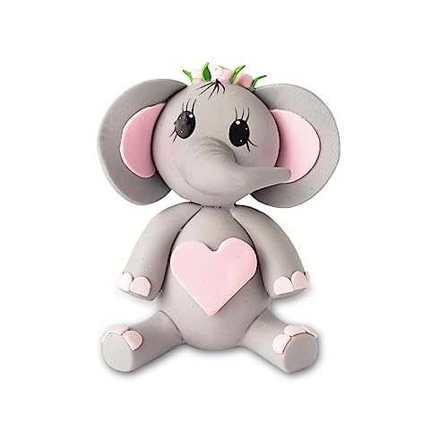 Zoeartcrafts Elephant Cake Topper with Flower Crown in Pink or Yellow Color - Baby Shower and Birthday Party Cake Decorations