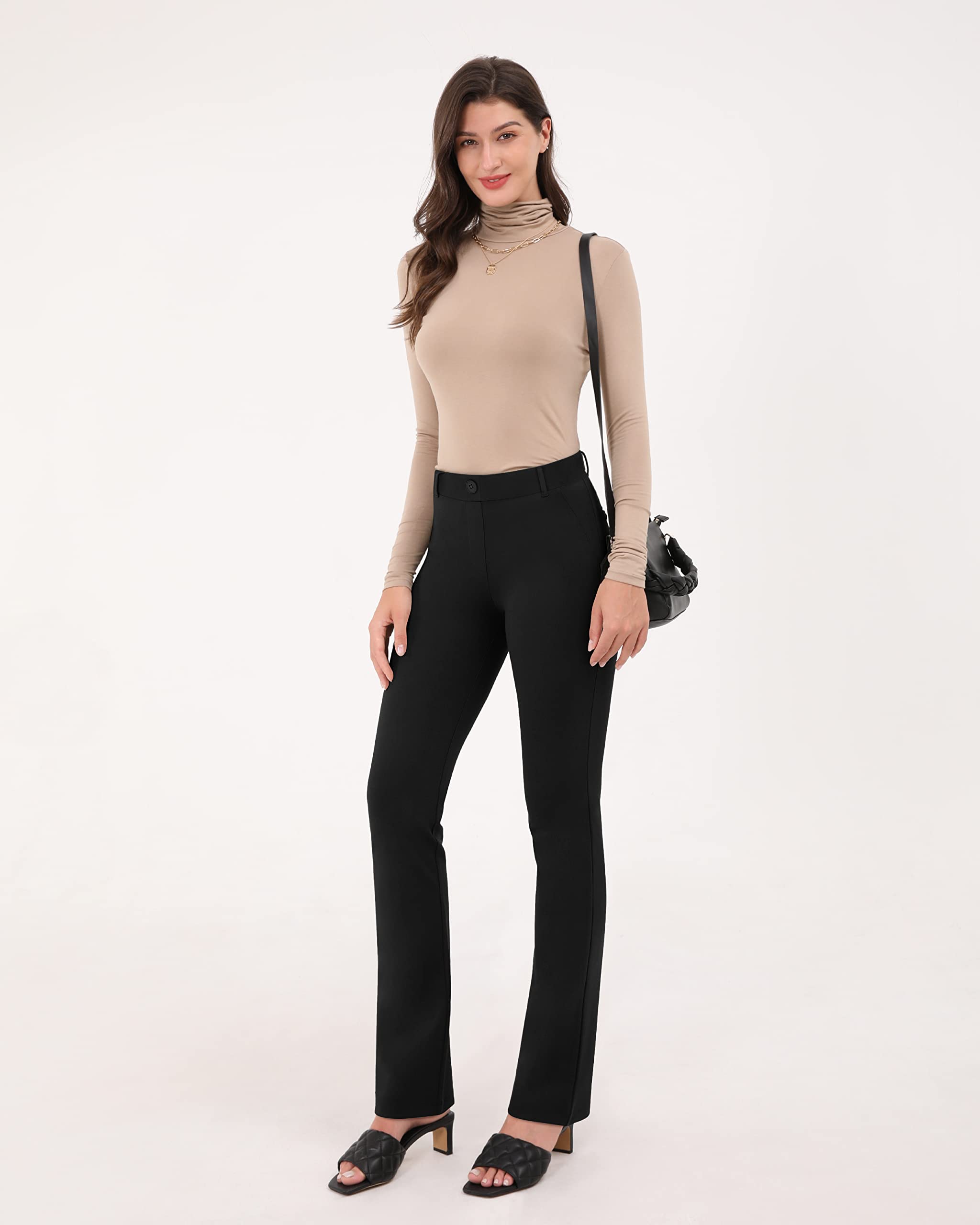 ODODOS Women's Straight Leg Thick Classic Dress Pants Office Slacks Business Casual Work Pants-29 Inseam, Black, Small