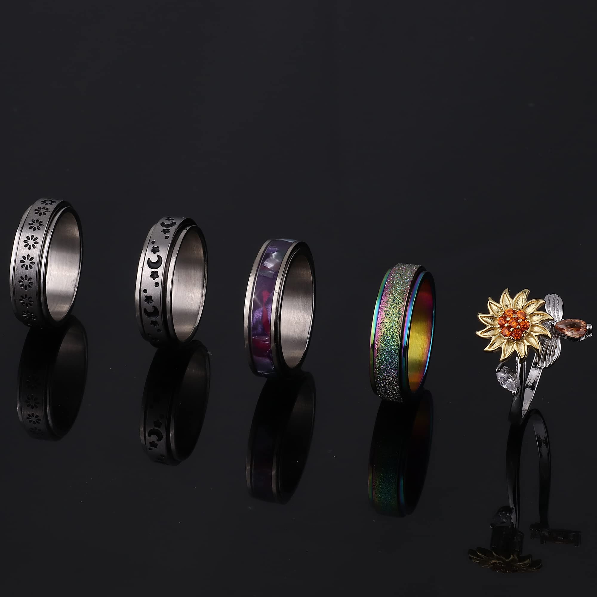 Sanfenly Fidget Rings for Anxiety for Women Anxiety Rings Fidget Spinner Ring Aniexty Stress Relief Ring Set with Clear Box
